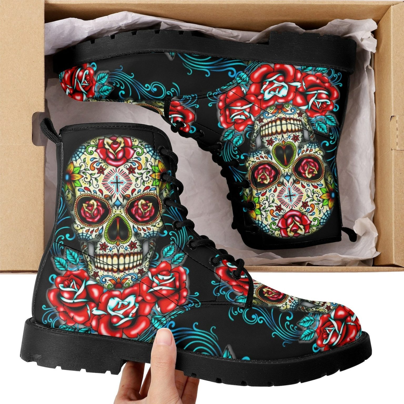 Mexico Calaveras Skull Leather Boots - LuvinGift