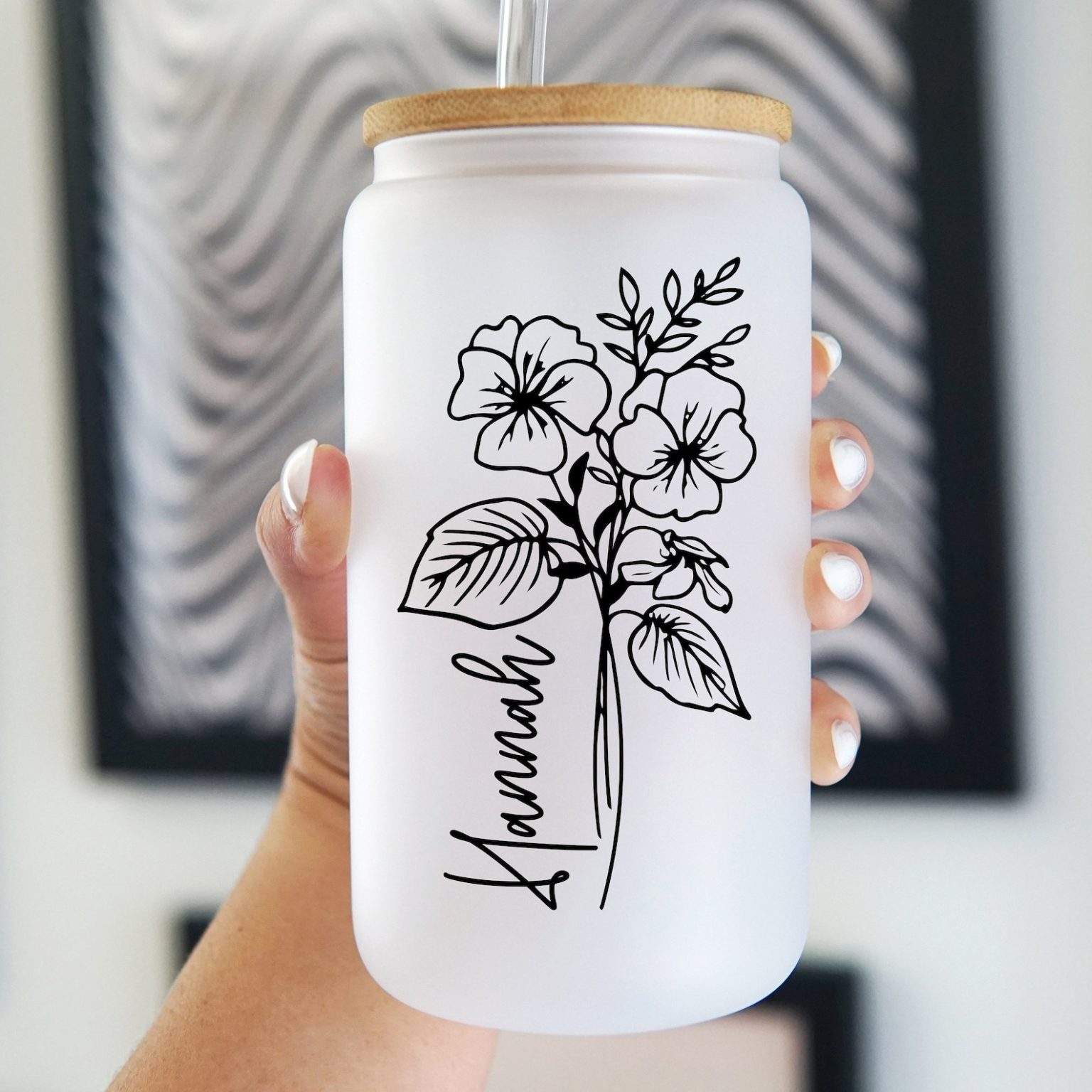 Personalized Birth Flower Glass Cup - LuvinGift
