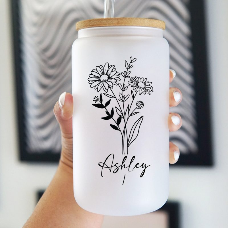 Personalized Floral Glass Cup - LuvinGift