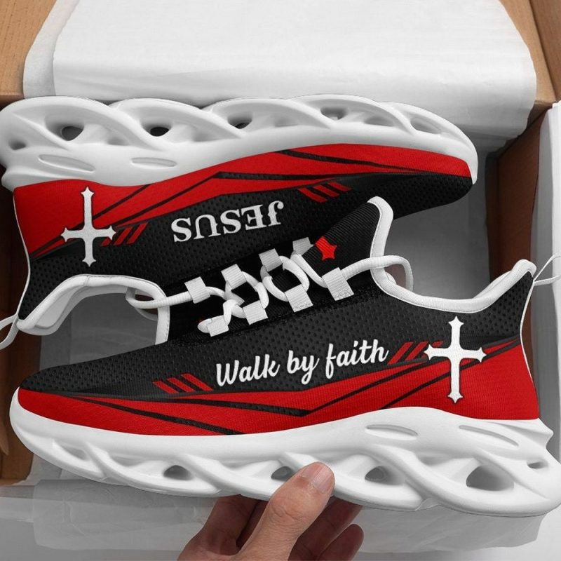 Jesus Walk By Faith Running Sneaker Christian Max Soul Shoes Black Red ...
