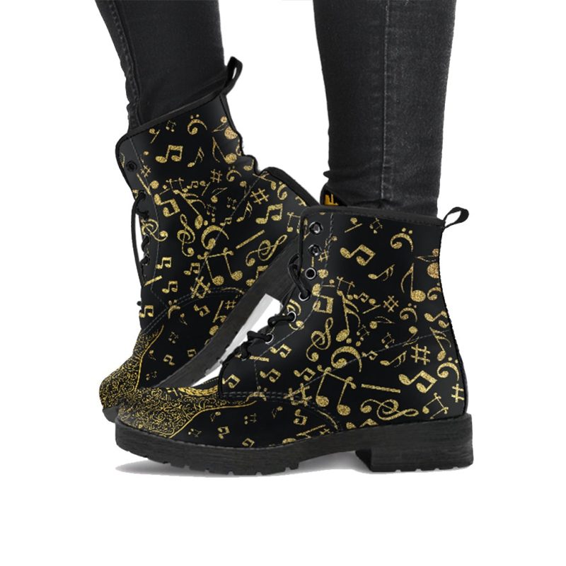 Gold Music Notes Leather Boots - LuvinGift