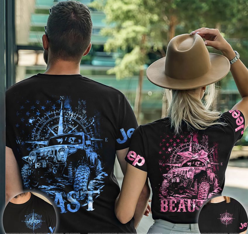 Jeep Couple All Over T-Shirts Beast Beauty Compass - LuvinGift