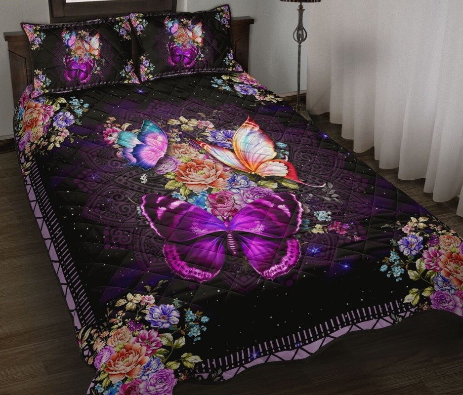 Butterfly Quilt Set Purple Mandala - LuvinGift