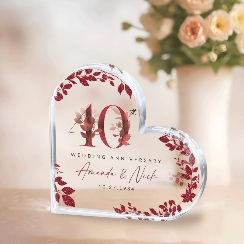 Personalized 40th Anniversary Acrylic Heart Plaque Ruby Anniversary ...