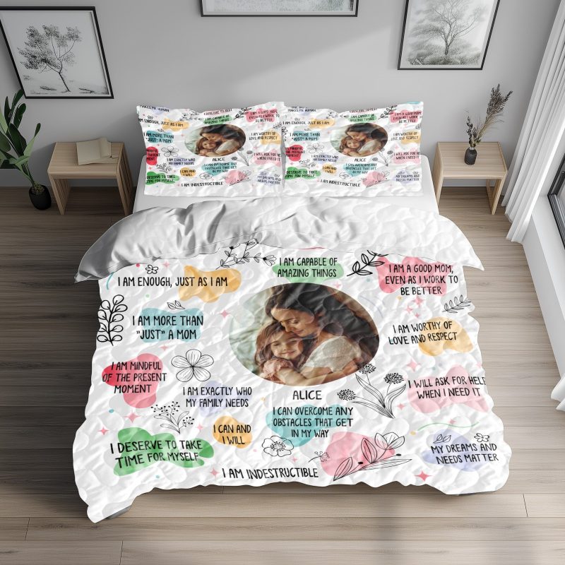 Custom Photo Mom Quilt Bedding Set Daily Affirmations Mother's Day Gift ...